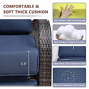 Skypatio Oversized Indoor & Outdoor Wicker Recliner, Adjustable All-Weather Wicker Patio Reclining Chair, Aluminum Patio Rattan Armchair with Thick Cushion