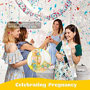 Onteftshop Baby Boxes with Letters for Baby Shower, 4 Clear Baby Block Party Decorations, Transparent Balloon Boxes for Gender Reveal Decorations and Birthday Party (Gold)