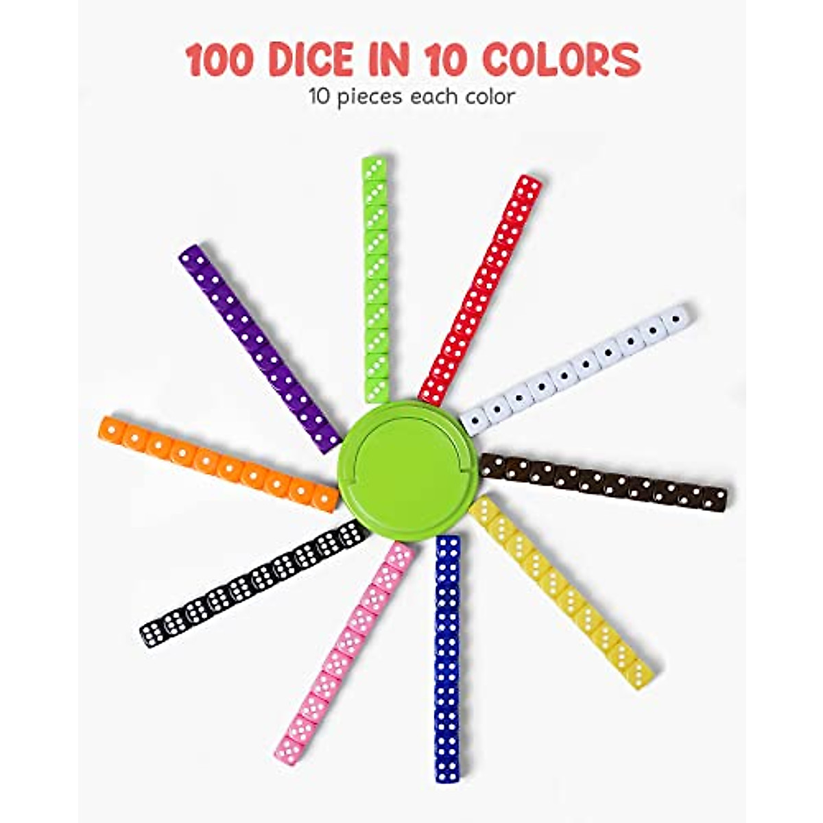 JoyCat 16mm 6 Sided Dice Set Standard Game Dice Kids for Board Games Dice Games Math Dice for Classroom with Storage Bucket 10 Colors (50, Opaque)