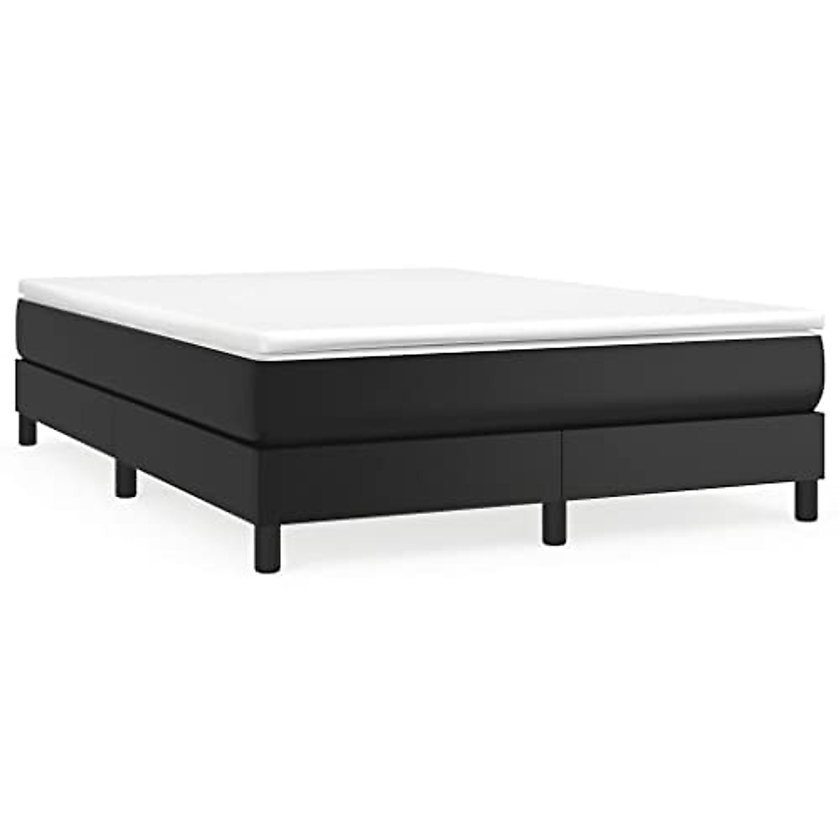 Penau Bed Frames Box Spring Bed with Mattress Black 53.9"x74.8" Full Faux Leather Beds with Headboard