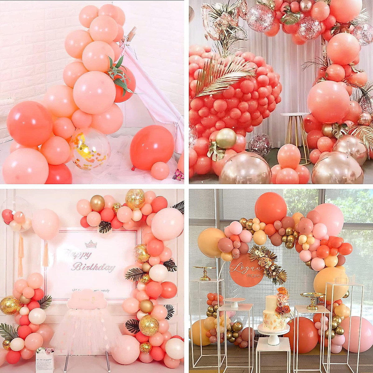 PartyWoo Coral Balloons, 60 pcs Coral Latex Balloons, Peach Balloons, Gold Confetti Balloons, Jumbo Peach Balloons for Coral Birthday Decorations, Coral Party Decorations, Coral Wedding Decorations
