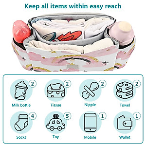 Sinestour Rainbows Clouds Star Stroller Organizer with Cup Holder Universal Stroller Organizer Bag Detachable Shoulder Strap Stroller Accessories for Diaper Keys Phone Toys Fit All Baby Stroller