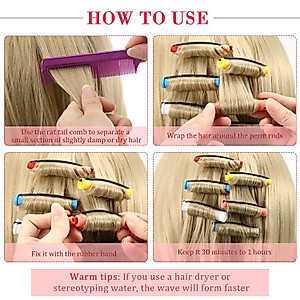72 Pieces Hair Perm Rods Set Short Plastic Perming Rods Cold Wave Rods 6 Sizes Hair Curling Rollers Hairdressing Tools with Tail Comb Steel Pintail Hair Comb for Hairdressing Hair Styling