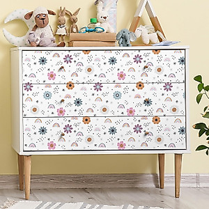 CHIHUT Boho Rainbow Peel and Stick Wallpaper - Watercolor Cute Flowers Stars Contact Paper for Kids - Self Adhesive Removable Wall Decals for Girls Bedroom Cabinets Walls 17.7"x100"