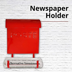 NACH Mailboxes for Outside Wall Mount, 12 x 11.2 x 4.5 inch, Red Wall Mounted Mailbox, Waterproof Mailbox with Outdoor Newspaper Holder - The French Euro Mailbox