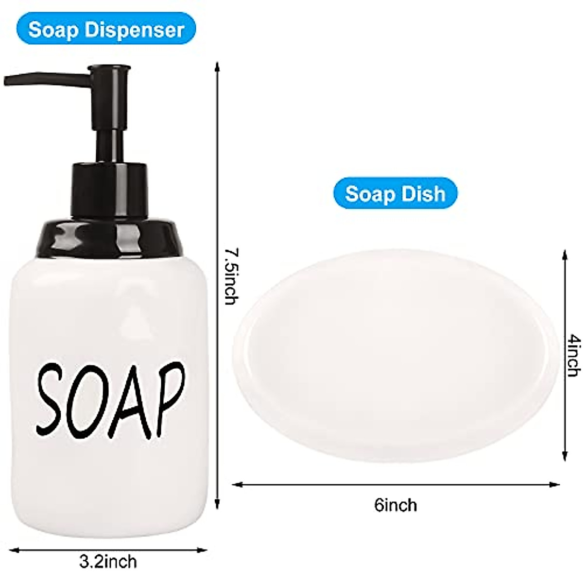 Gails Willing Bathroom Accessories Set, Ceramics Farmhouse Bathroom Decor Accessory Completes with Soap Dispenser, Cotton Jar, Vanity Tray, Toothbrush Holder (White)