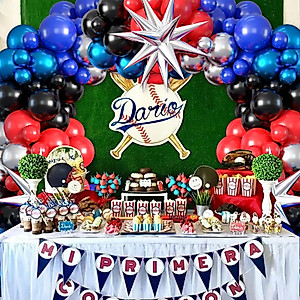 GREMAG Red Blue Black Balloon Arch, 122 Pcs Spider Theme Balloon Garland Kit, Royal Blue and Metallic Silver Blue Balloons with Two Silver Explosion Star Foil Balloon, for Boys Hero Theme Party Decor