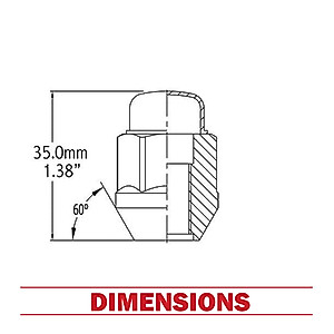 Wheel Accessories Parts Set of 16 ATV/UTV Lug Nut Kit M12x1.5 Thread Closed End Bulge Acorn Lug Nuts 1.38” Long - Cone Seat - 19mm (3/4”) Hex Wheel Lug Nut (Red)