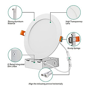 EDISHINE 12Pack 6 inch LED Recessed Light with Junction Box, 5CCT 2700K/3000K/3500K/4000K/5000K Dimmable Ultra-Thin Canless LED Recessed Light, 14W 1050LM CRI80 Recessed Light Fixtures, UL Listed
