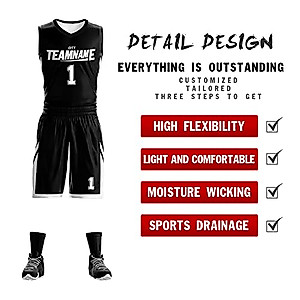 Custom Men Youth Reversible Basketball Jersey Uniform Printed Personalized Name Number Sportswear Big Size, Black&white-20, One Size