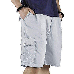 XinnanDe Mens Cotton Loose Twill Drawstring Relaxed Fit Cargo Short with Full Elastic Waist Beige 44