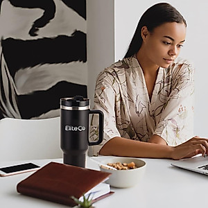EliteCo 40oz Travel Mug | Insulated Coffee Mug | Stanley Cup BPA Free Lid Stainless Steel Tumbler With Handle And Straw