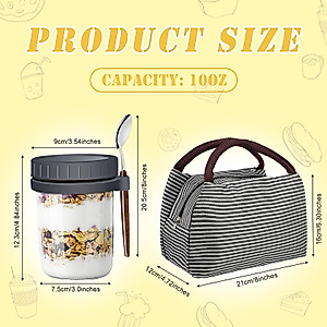 Tanlade Set of 6 Glass Overnight Oat Containers Plus Bag Airtight 10oz Oats Jars with Lid and Spoon Meal Prep Reusable on the Go Wide Mouth Mason Jars for Oats Milk Vegetable Fruit Salad (Grey)