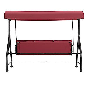 Flash Furniture Tellis 3-Seat Outdoor Steel Converting Patio Swing Canopy Hammock with Cushions / Outdoor Swing Bed (Maroon)