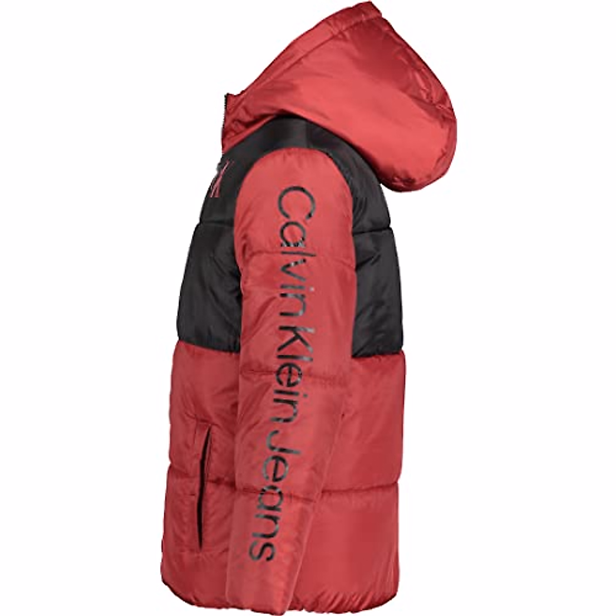 Calvin Klein Boys' Heavyweight Hooded Bubble Jacket with Polar Fleece Lining, Red Carpet, 5