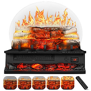 Electric Fireplace Log Heater 750W/1500W, 20" Electric Fireplace Insert with Adjustable 5 Flame Brightness&Speed/3 Music Sounds/Remote Control/8Hrs Timer for Home, Room, Office Decor