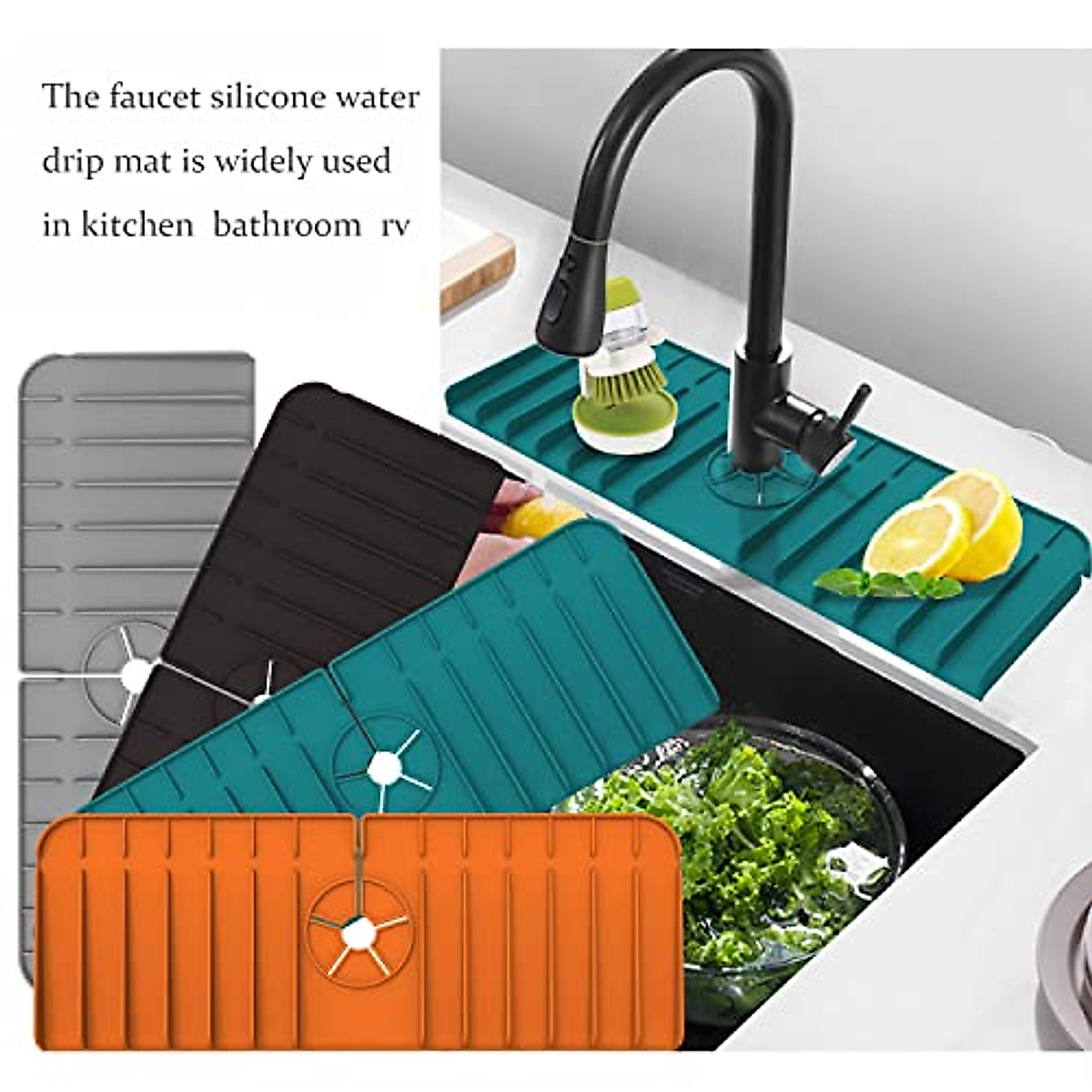 Kitchen Sink Splash Guard,Silicone Faucet Mat for Kitchen Sink，Sink Draining Pad Behind Faucet ,Drip Protector for Kitchen for Kitchen Bathroom Farmhouse (Gray)