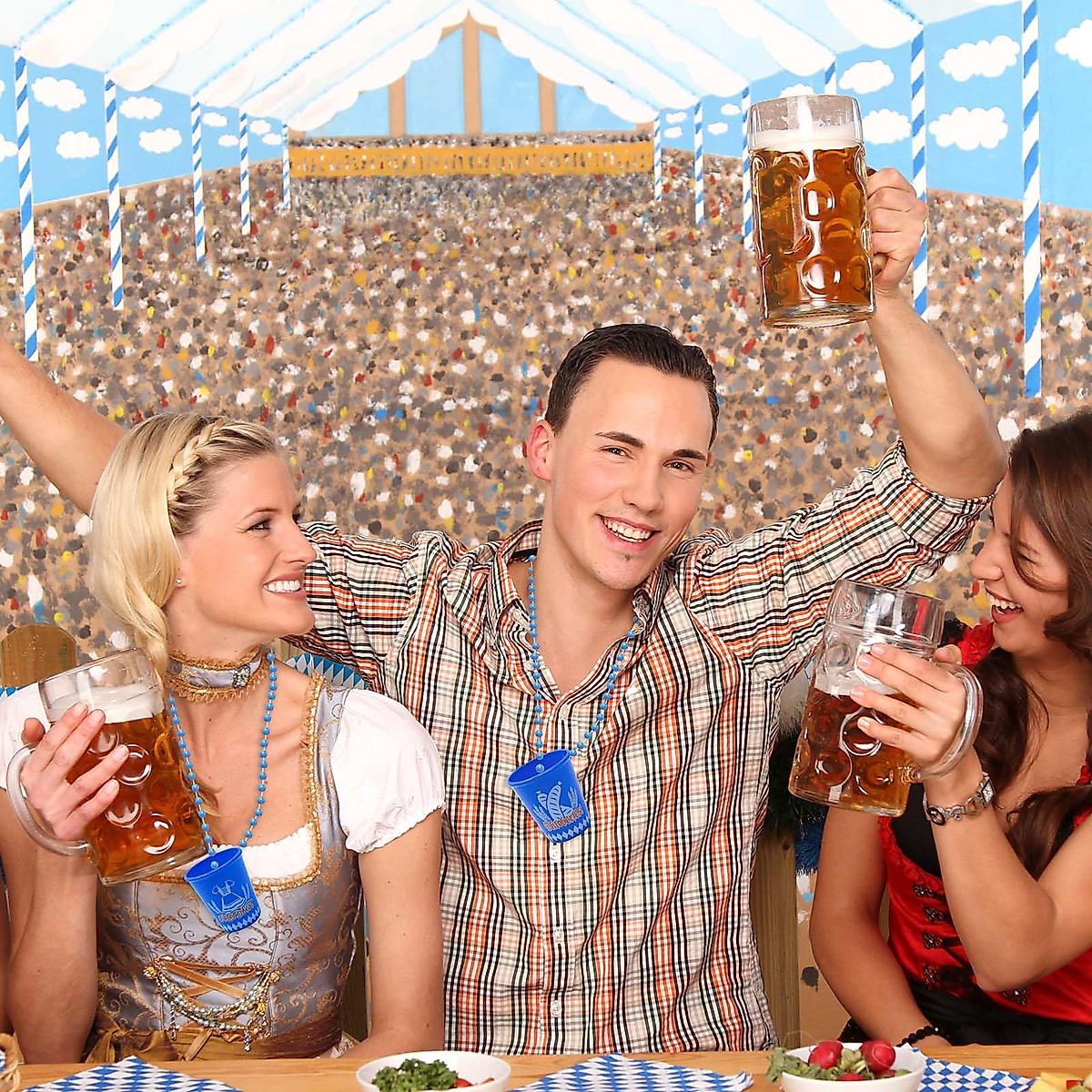 SUNKIM 18 Pcs Beer Festival Shot Glass on Beaded Necklaces Beer Festival Plastic Shot Glass Necklaces Beer Festival Cups for Bavarian German Beer Festival,6 Styles