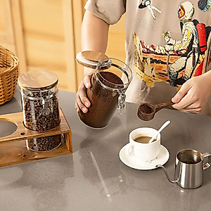 Yangbaga Glass Sugar Coffee Containers with Shelf, 2 x 45OZ Coffee Bean Canister Storage Station Organizer with Airtight Locking Clamp and Log Coffee Scoop, Large Capacity Food Storage Jar for Kitchen