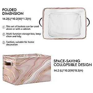 xigua Rose Pink Marble Storage Basket Large Collapsible Rectangle Storage Bin Toys Clothes Organizer for Closet Shelf Nursery Bedroom Home Decor