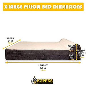 KOPEKS Jumbo Orthopedic Dog Bed - 7-inch Thick Memory Foam Pet Bed with Pillow with Removable Cover & Free Waterproof Liner - for Large Breed Dogs, XL, Brown-Plush Top