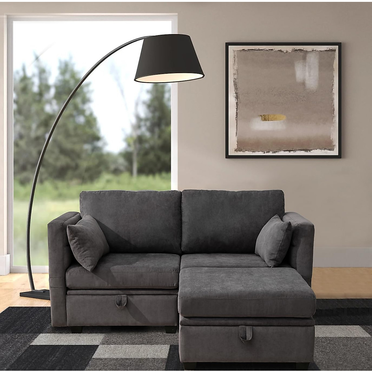 asunflower Modular Loveseat Couch with Storage Seat, Office Sofa Couch Small Sofa with Chaise Convertible 2 Seat Couch for Bedroom,Living Room, Dark Grey