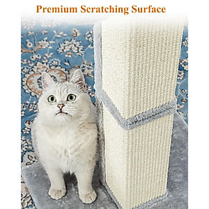 Karolpar 32" Cat Scratching Post for Indoor Cats, Sisal Cat Scratcher with Plush Perch, Large Scratch Post with Bed, Removable Cover, Sisal Fabric,Light Grey