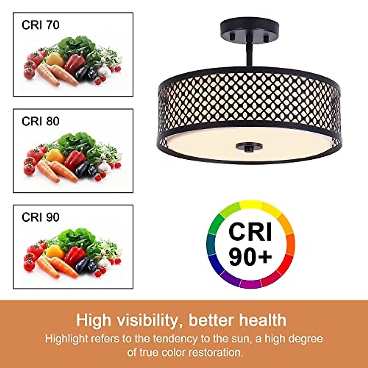 OUVR Industrial Semi Flush Mount Ceiling Light, Modern Close to Ceiling Lamps for Living Room, Bedroom, Dining Room, Kitchen, Hallway, Entry, Foyer