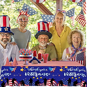 tineit 3 Pieces Veterans Day Decorations Tablecloth,Thank You Veterans Tablecover American Flag Patriotic Soldier Veterans Day Table Decorations, Happy Veterans Day TableCover 54 x 108 Inch