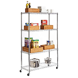 Seville Classics Bamboo Wood Storage Bins Organizer Boxes for Kitchen Counter, Pantry, Closet, Office Bedroom, Makeup, Bathroom, Nursery, K Cup, 5 Piece 3-Size (1 XL, 2L, 2M) Shelf Bin Set, Bamboo