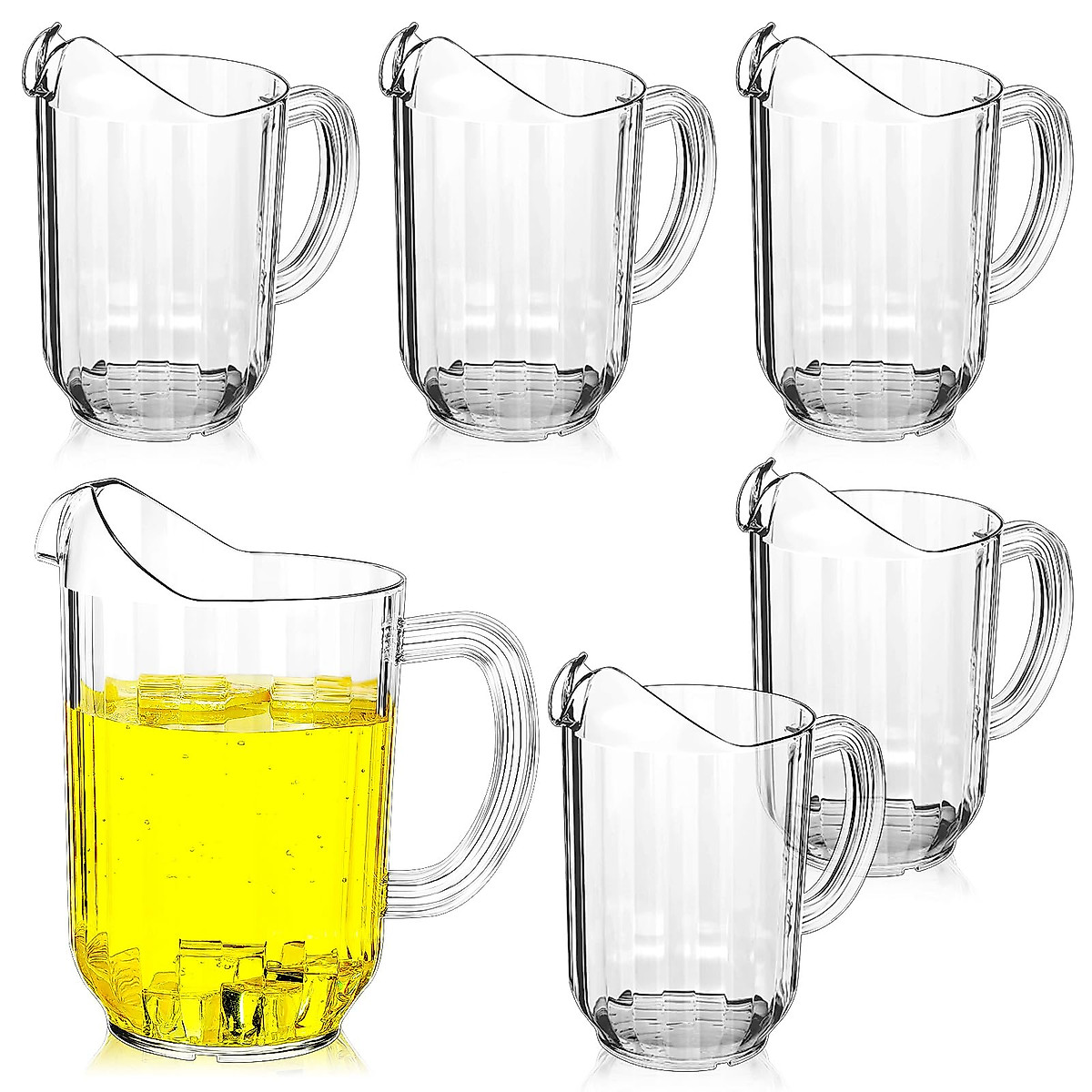 Tessco 6 Pcs Plastic Pitchers 60 Ounce Clear Restaurant Jug Large Water Pitcher Carafe Serve Milk Tea Juice Drink for Parties Container Dispenser Beer Jar