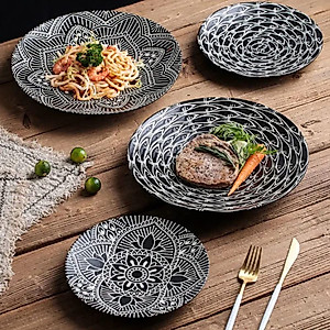 MAXLYA Bone China Plate, Japanese Set Tableware Straw Hat Western Food Plate Creative Embossed Fish Plate Pasta Plate Dessert Plate, Stackable & Dishwasher Safe (Set of 4/8'')