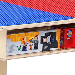 Wood Designs Time-2-Play Montessori Play Table, Reactangular Birch Plywood Red & Blue Lego Compatible Building Blocks Table Built-in Storage with Wheels for Kids [18”-29” Adjustable Legs]