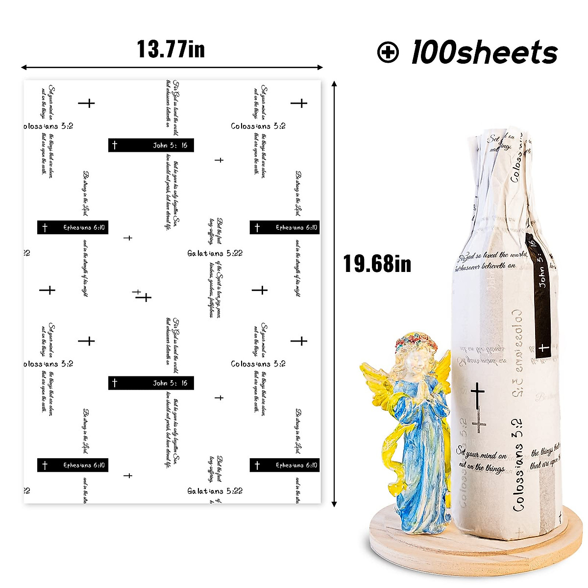 Hi Sasara 100 Sheets White with Black Bible Verse Tissue Paper,Bible Verse Tissue Paper for Gift Bags,Black and White Tissue Paper for Christian Gifts,14 x 20 Inch