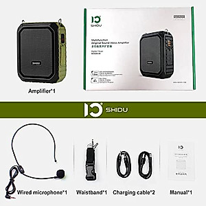 SHIDU Voice Amplifier, PA System Speaker 18W Portable Megaphone with Wired Mic Headset, IPX5 Waterproof & Built-in Rechargeable 4400mAh Battery for Teaching Meeting Speech