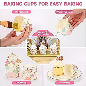 60pcs Paper Baking Cups 6 Oz Greaseproof Cupcake Muffin Cups Disposable Cupcake Wrappers For Birthday-Large (Pink Quadrafoil And Pink Vertical)