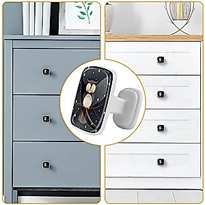 DEYY White Base with Sleepy Owl on Night Prints 30MM Square Drawer Knobs 4PCS Kitchen Cabinet Knob Handle Pulls for Cupboard Wardrobe Dresser Door Furniture Home Decor