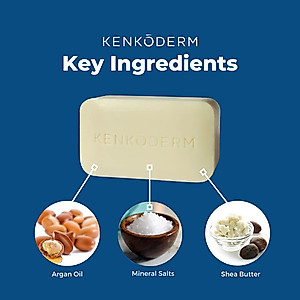 Kenkoderm Psoriasis Mineral Salt Soap with Argan Oil & Shea Butter, 4.25 oz, 1 Bar, Dermatologist Developed Skin Care for Soothing & Moisturizing Psoriasis, Eczema & Rosacea, Fragrance & Color Free