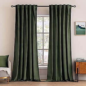 MIULEE Velvet Curtains 84 inches 2 Panels - Luxury Blackout Curtains for Bedroom Living Room Thermal Insulated Super Soft Window Drapes Rod Pocket & Back Tab, Olive Green, W52 x L84 inches