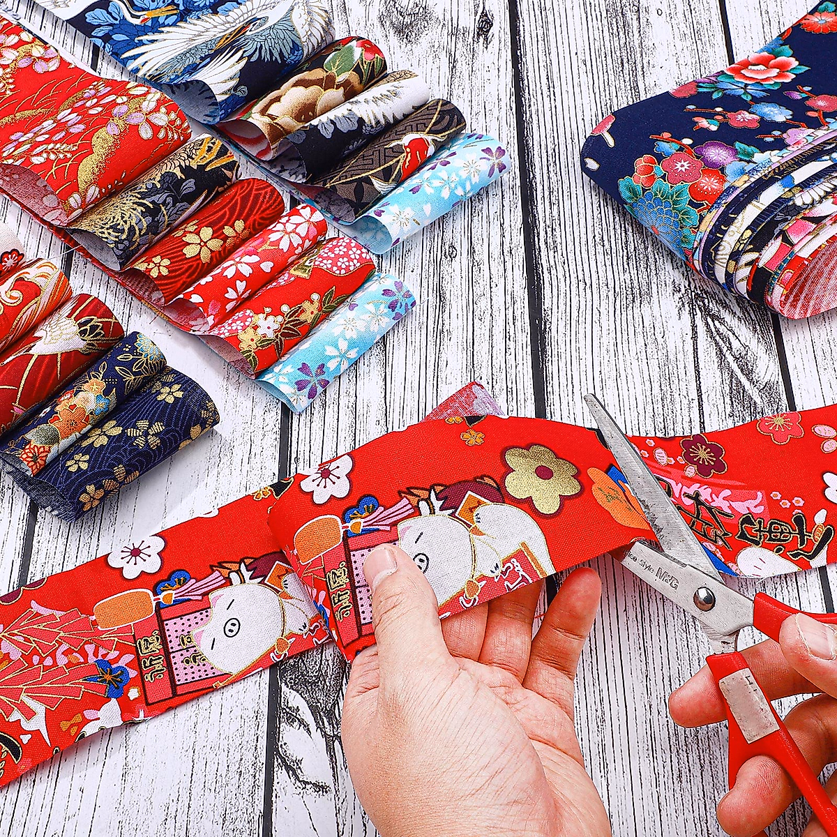 Ganeen 100 Pcs Cotton Fabric Patchwork Quilting Strips 2.56 Inch Precut Patchwork Roll Japanese Style Cotton Fabric Quilting Fabric Strips Craft for DIY Craft Sewing (Aesthetic)