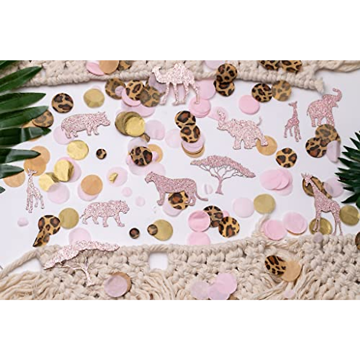 Pink Safari Baby Shower Decorations for Girl, Pink Wild One Party Supplies, Animal Confetti 525 pieces