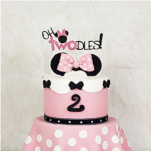 Oh Twodles Balloons Pink Mouse Second Birthday Cake Topper 2nd Mouse Banner Party Supplies Decorations Photo Prop for Girl Baby Bday