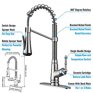 Single Handle Kitchen Sink Faucet with Pull Down Sprayer, Single Level Pull Out Kitchen Faucet, Brushed Nickel