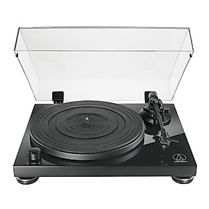 Audio-Technica AT-LPW50PB Fully Manual Belt-Drive Turntable Bundle Bluetooth Studio Monitors - Pair, Cleaning Brush, and Turntable Stylus Scale (4 Items)