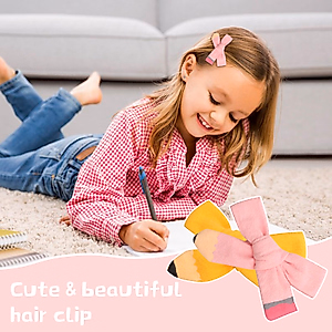 Fepibur 4 PCS Back To School Hair Clips for Girls, Hand Painted Yellow and Pink Pencil Bows, Hair Accessories for Little Teen Toddler Girls Students