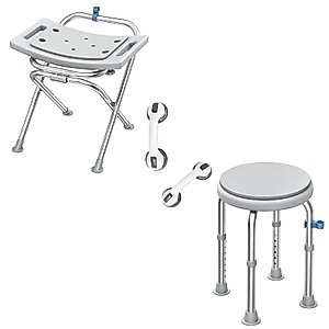 UGarden Folding Shower Chair Seat, Stainless Steel Shower Chair for Inside Shower with Pad/Grab Bar, 400lbs Portable Travel Shower Stool, Safety Anti-slip Bath Chair for Seniors, Adults,Disabled, Gra