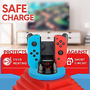 TALK WORKS 5-in-1 Game Controller Charger Station Compatible with Nintendo Switch + Switch OLED - Charging Dock for 4 Joy-Con Controllers & 1 Pro Controller - Includes 5-Foot USB-C Cable