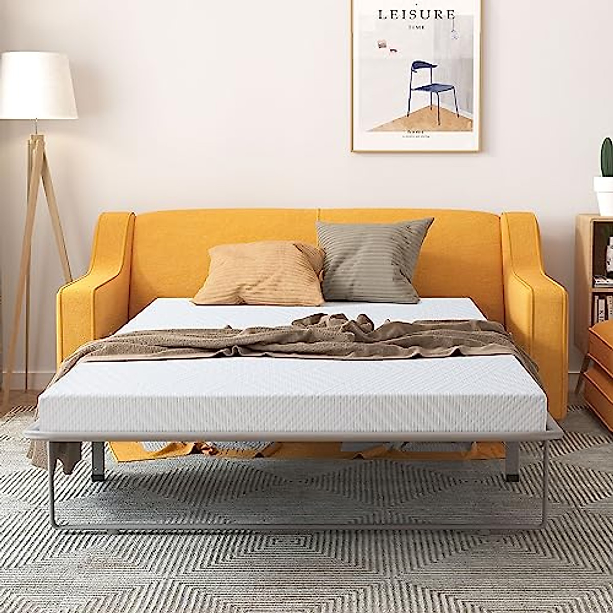 Dyonery 4.5 Inch Memory Foam Sofa Bed Mattress Replacement with Fiberglass-Free and Washable Cover for Sleeper Sofa and Couch Beds, Queen Size, White (Sofa Not Included) 
