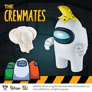 P.M.I. Among Us Action Figure |One of Four 6.7-Inch-Tall Collectibles | Among Us Toys and Playable Mini Toys | White Crewmate in The Spotted Peeled Banana Hat with Hidden Hat and Hands | Kids’ Toys