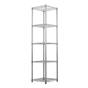 SafeRacks - NSF Certified Storage Shelves, Zinc, Heavy Duty Steel Wire Unit with Wheels and Adjustable Feet, Garage or Bakers Rack, Kitchen, Pantry Shelf - (18"x18"x72" 5-Tier) (Silver)